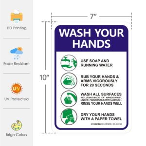 Hand Washing Signs Wash Hand Sign Sticker, 10 Pack 10" x 7" Please Wash Your Hand Sign Decals, Self-Adhesive Vinyl, Employee Hand Washing Sign, Indoor & Outdoor