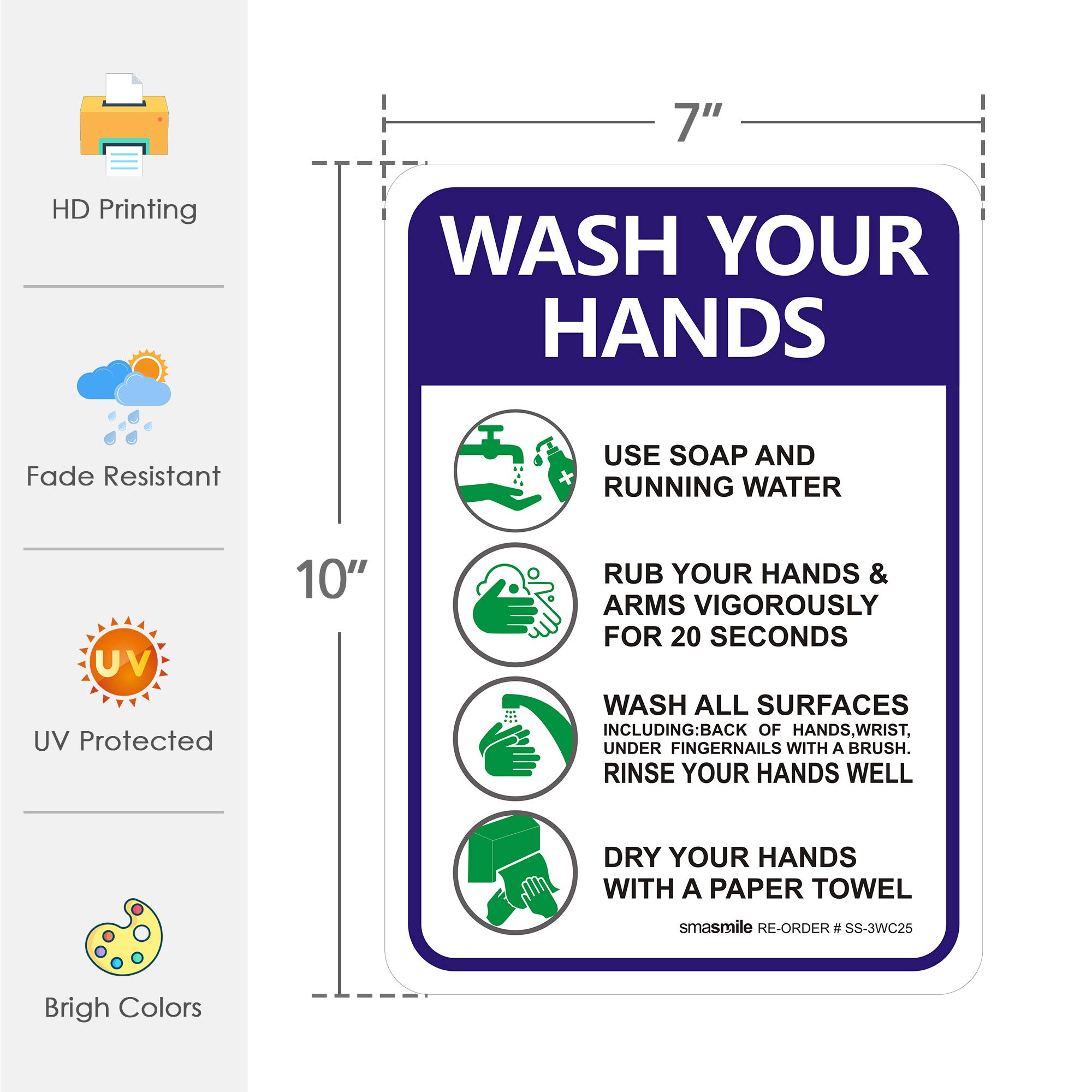 Hand Washing Signs Wash Hand Sign Sticker, 10 Pack 10" x 7" Please Wash Your Hand Sign Decals, Self-Adhesive Vinyl, Employee Hand Washing Sign, Indoor & Outdoor