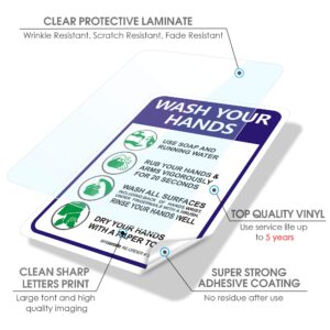 Hand Washing Signs Wash Hand Sign Sticker, 10 Pack 10" x 7" Please Wash Your Hand Sign Decals, Self-Adhesive Vinyl, Employee Hand Washing Sign, Indoor & Outdoor