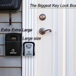 Iron Lock® - XXL Key Lock Box Wall Mount for Keys 4 Digit Combination with Resettable Code with A B Switch Extra Large lockbox Indoor Outdoor Waterproof Big Key Lock Box House Spare Keys Hide a Key