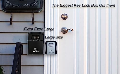 Iron Lock® - XXL Key Lock Box Wall Mount for Keys 4 Digit Combination with Resettable Code with A B Switch Extra Large lockbox Indoor Outdoor Waterproof Big Key Lock Box House Spare Keys Hide a Key