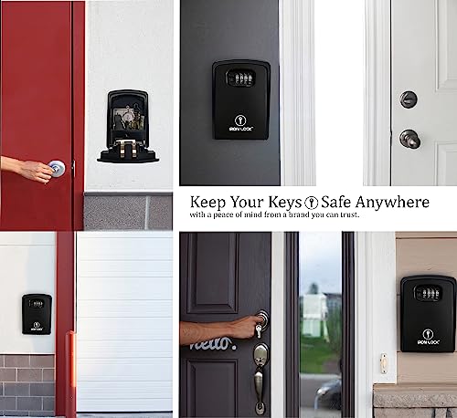 Iron Lock® - XXL Key Lock Box Wall Mount for Keys 4 Digit Combination with Resettable Code with A B Switch Extra Large lockbox Indoor Outdoor Waterproof Big Key Lock Box House Spare Keys Hide a Key