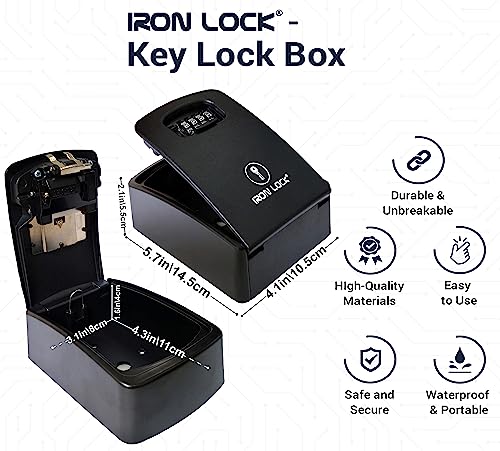 Iron Lock® - XXL Key Lock Box Wall Mount for Keys 4 Digit Combination with Resettable Code with A B Switch Extra Large lockbox Indoor Outdoor Waterproof Big Key Lock Box House Spare Keys Hide a Key