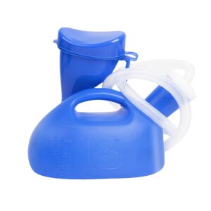 portable urinal for women & men, oocome urinal bottle spill proof bedside urinals 2000ml travel camping urinal toilet pee bottle with long hose (blue)