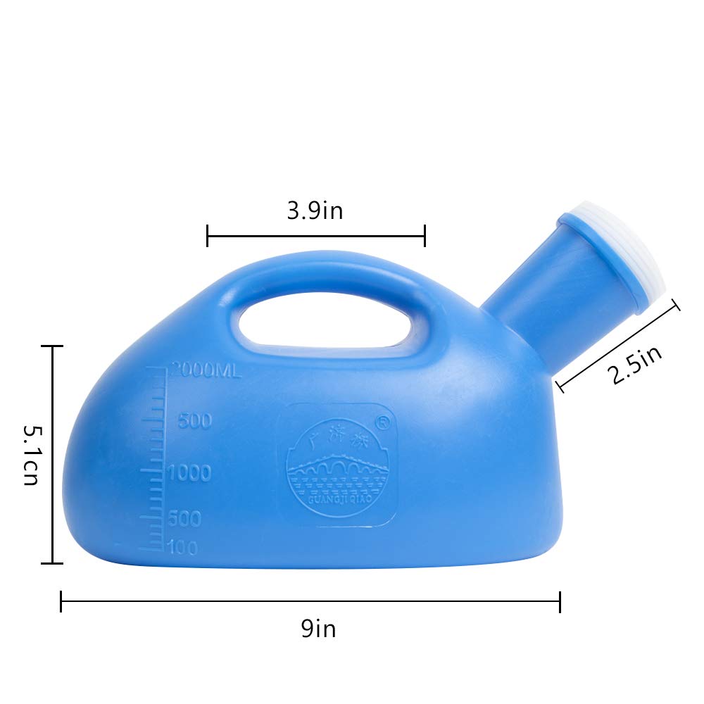 Portable Urinal for Women & Men, OOCOME Urinal Bottle Spill Proof Bedside Urinals 2000ml Travel Camping Urinal Toilet Pee Bottle with Long Hose (Blue)