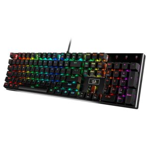 redragon k556 rgb led backlit wired mechanical gaming keyboard, 104 keys hot-swap mechanical keyboard w/aluminum base, upgraded socket and noise absorbing foams, quiet linear red switch