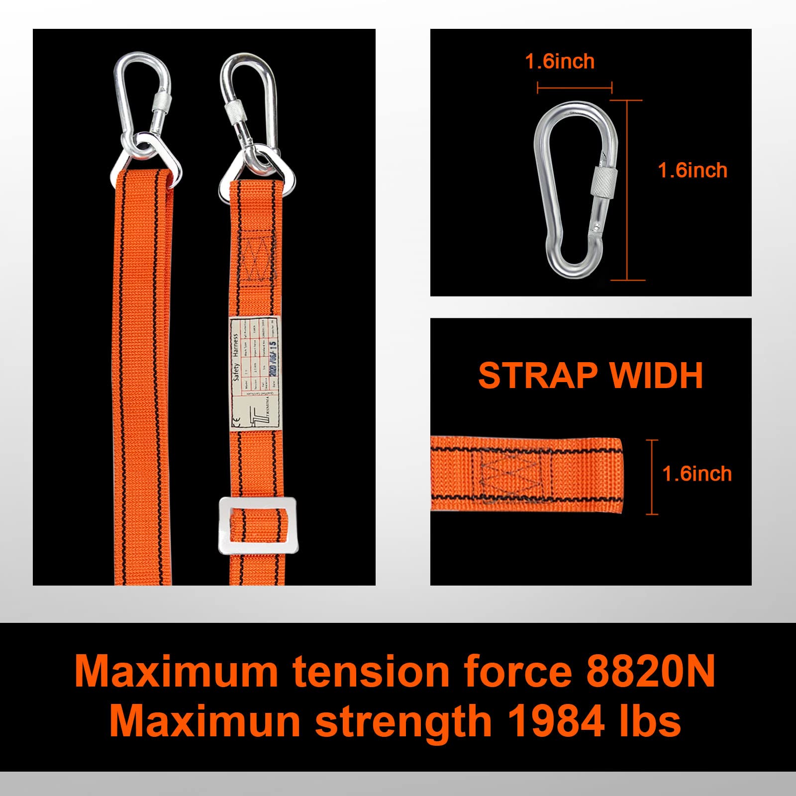 Trsmima Hunting Safety Harness, Safety Lanyard Adjustable Tree Climbing Belt Restraint Lanyards for Hunting, Hanging Stand, Tree Work, Installing Steps, Rescue, Linemans Belt, Emergency Gear