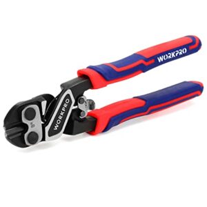 WORKPRO 8" Mini Bolt Cutter, Three-color Bi-Material Ergonomic Handle with Security Lock & More Efficient Leverage, Chrome Molybdenum Steel Blade