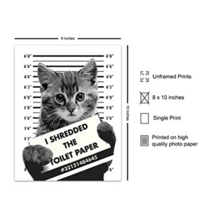 Funny Cat Bathroom Wall Art Decor - 8x10 Humorous Mugshot Home Decoration Poster for Restroom, Guest Bath, Powder Room - Gag Gift for Cat Lovers - Cute Picture Photo Print