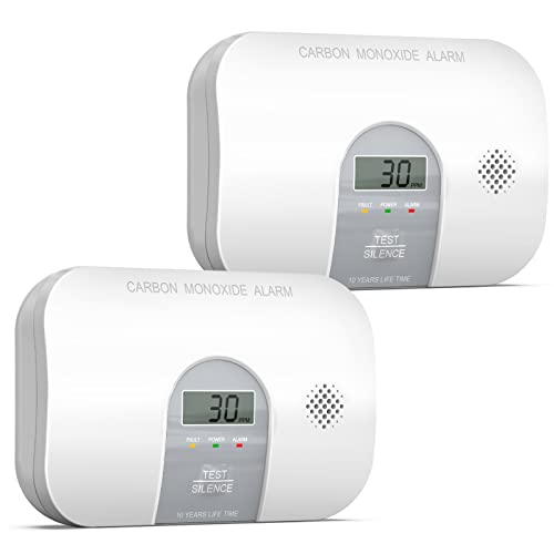 Ecoey Carbon Monoxide Detector Alarm, 7-Year Carbon Monoxide Detectors Battery Powered with LCD Digital Display, CO Detector with Silence Function and Test Button, FJ128, 2 Packs