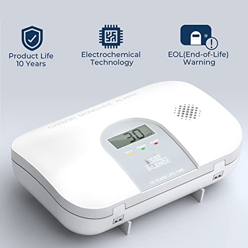 Ecoey Carbon Monoxide Detector Alarm, 7-Year Carbon Monoxide Detectors Battery Powered with LCD Digital Display, CO Detector with Silence Function and Test Button, FJ128, 2 Packs