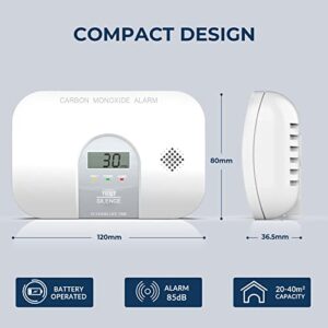 Ecoey Carbon Monoxide Detector Alarm, 7-Year Carbon Monoxide Detectors Battery Powered with LCD Digital Display, CO Detector with Silence Function and Test Button, FJ128, 2 Packs