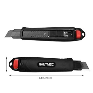 HAUTMEC 18mm Extra Heavy Duty Utility Knife with Double Lock Mechanism, Auto-Lock and Ratchet- Lock for Double Safety, SK2 Sharp Black Blade for Industrial or Construction Applications HT0136-KN