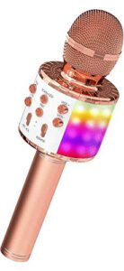 ovellic karaoke microphone for kids, wireless bluetooth karaoke microphone with led lights, portable handheld mic speaker machine, great gifts toys for girls boys adults all age (rose gold)