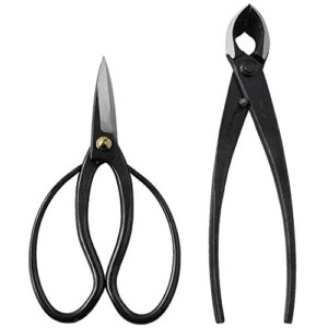 wazakura japanese bonsai tool set made in japan, bonsai scissors 7inch(180mm) + concave branch cutter 8inch(200mm), essential starter kit