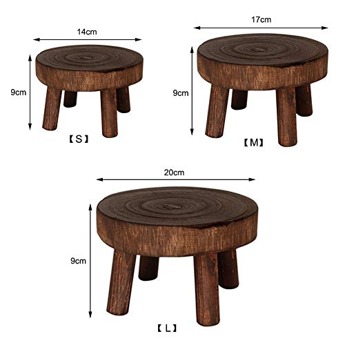 NMFIN Wood Plant Riser Stands,Mini Round Stool Bonsai Holder Potted Display Shelf for Office Dining Room Indoor Outdoor Decor