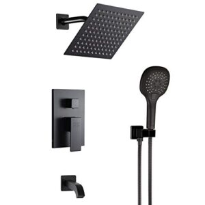 pop sanitaryware matte black shower faucet set with tub spout bathroom rainfall 8 inch shower head system with handheld single handle shower trim kit with valve