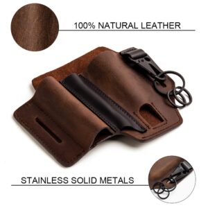 Gentlestache Multitool Sheath for Belt, Leatherman Sheath for Men, Leather EDC Pocket Organizer with Pen Holder, Key Fob, Flashlight Sheath, EDC Leather Pouch Darkbrownn