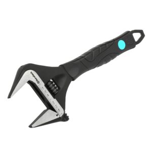 duratech 10-inch adjustable wrench, wide jaw opening black oxide finish plumbing wrench, cr-v steel, sae and metric scale marked, ergonomic grip