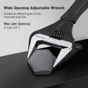 DURATECH 10-Inch Adjustable Wrench, Wide Jaw Opening Black Oxide Finish Plumbing Wrench, CR-V Steel, SAE and Metric Scale Marked, Ergonomic Grip