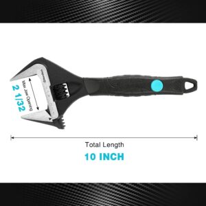 DURATECH 10-Inch Adjustable Wrench, Wide Jaw Opening Black Oxide Finish Plumbing Wrench, CR-V Steel, SAE and Metric Scale Marked, Ergonomic Grip