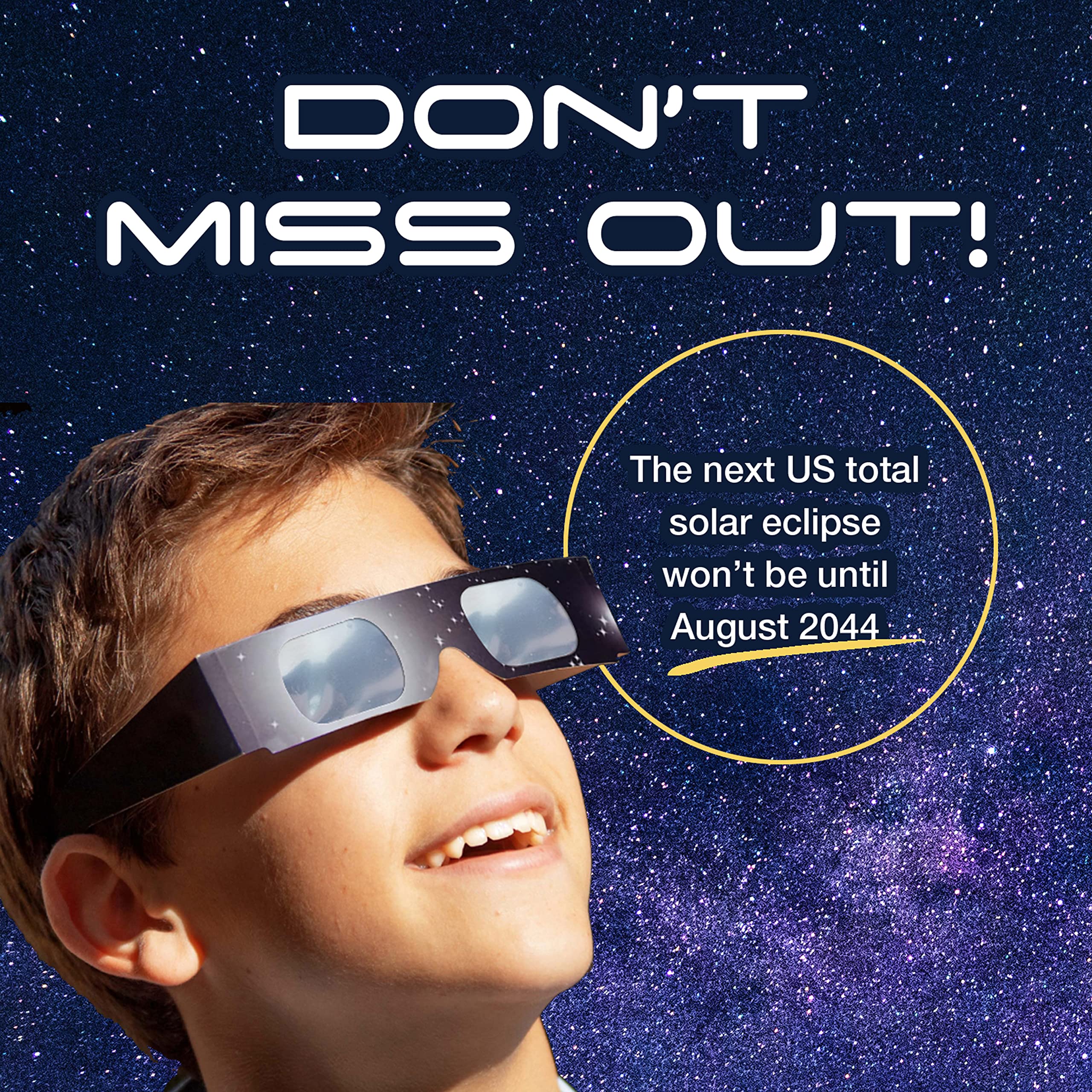 Soluna Solar Eclipse Glasses - CE and ISO Certified Safe Shades for Direct Sun Viewing - Made in the USA (5 Pack)