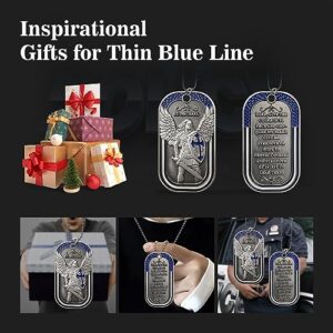 BHealthLife Police Officers Challenge Coin Saint Michael Law Enforcement Prayer Dog Tag Necklace Pendant - Ancient Silver Plated