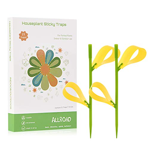 ALLRoad 21 Pcs Yellow Sticky Houseplant Fruit Fly Traps Fungus Gnat Killer Flying Catcher for Indoor and Outdoor Insect Stakes Trap