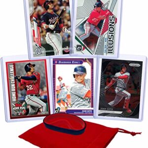 Juan Soto Baseball Cards (5) ASSORTED Washington Nationals Trading Card and Wristbands Gift Bundle