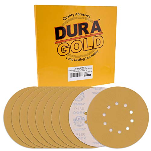 Dura-Gold Premium 9" Drywall Sanding Discs - 180 Grit (Box of 10) - 10 Hole Pattern Sandpaper Discs with Hook & Loop Backing, Fast Cutting Aluminum Oxide Abrasive - For Drywall Power Sander, Sand Wood