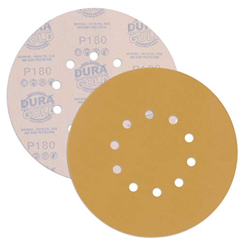 Dura-Gold Premium 9" Drywall Sanding Discs - 180 Grit (Box of 10) - 10 Hole Pattern Sandpaper Discs with Hook & Loop Backing, Fast Cutting Aluminum Oxide Abrasive - For Drywall Power Sander, Sand Wood