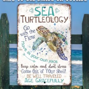 Sea Turtle Decor - Sea Turtleology - Durable Sea Turtle Gifts Metal Sign - Metal Sea Turtle Wall Decor - Sea Turtles Ocean Bathroom Decor - Great SeaTurtle Decorations for Home - Turtle Sign 8" x 12"