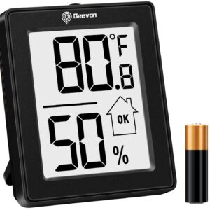 Geevon 1 Pack Indoor Thermometer Room Hygrometer Digital Temperature Humidity Gauge with Battery,Temperature Humidity Meter Indicator for Home, Office, Greenhouse Black