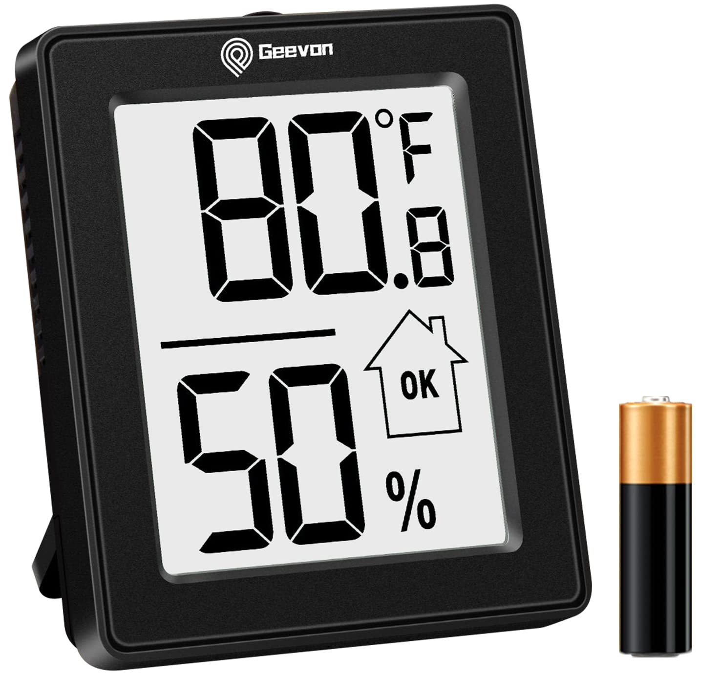 Geevon 1 Pack Indoor Thermometer Room Hygrometer Digital Temperature Humidity Gauge with Battery,Temperature Humidity Meter Indicator for Home, Office, Greenhouse Black