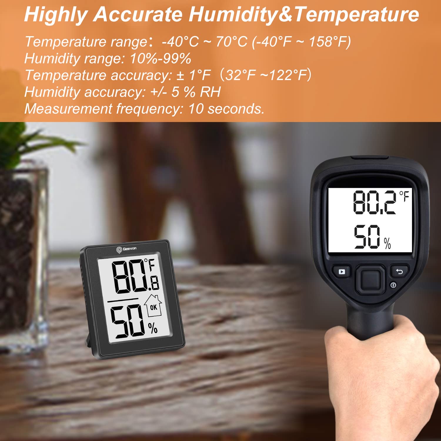 Geevon 1 Pack Indoor Thermometer Room Hygrometer Digital Temperature Humidity Gauge with Battery,Temperature Humidity Meter Indicator for Home, Office, Greenhouse Black