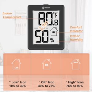 Geevon 1 Pack Indoor Thermometer Room Hygrometer Digital Temperature Humidity Gauge with Battery,Temperature Humidity Meter Indicator for Home, Office, Greenhouse Black