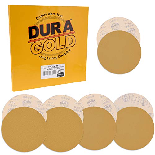 Dura-Gold Premium 9" Drywall Sanding Discs Variety Pack Box - 60, 80, 120, 180, 240 Grit (2 Discs Each, 10 Total) - Sandpaper Discs with Hook & Loop Backing, Fast Cutting For Drywall Power Sander Wood