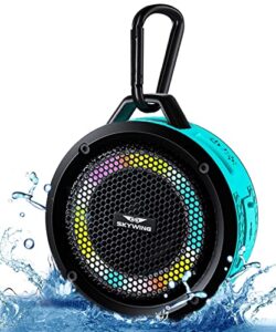 skywing soundace s6 ipx7 waterproof shower speaker 5w bass+ bluetooth speaker with suction cup hook lanyard rgb light, premium mini portable outdoor wireless speaker for bike pool beach