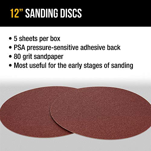 Dura-Gold Premium 12" Sanding Discs - 80 Grit (Box of 5) - Sandpaper Discs with PSA Self Adhesive Stickyback, Fast Cutting Aluminum Oxide Abrasive - Drywall, Floor, Woodworking, Automotive, Sander