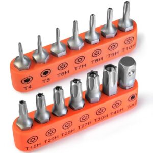 torx bit set, tekprem 13-piece security torx screwdriver bit set with 1 inch long t4 t5 t6 t7 t8 t9 t10 t15 t20 t25 t27 t30 t40 tamper resistant torx bits set