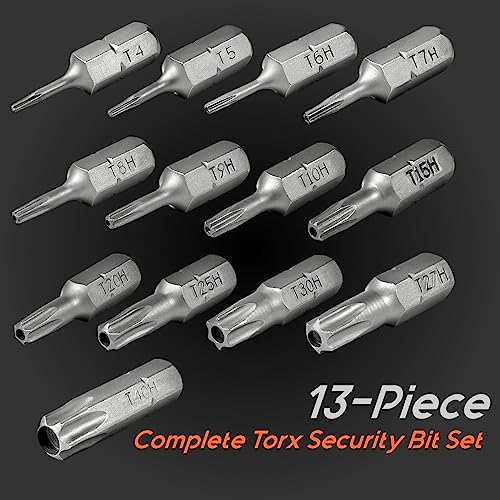 Torx Bit Set, TEKPREM 13-Piece Security Torx Screwdriver Bit Set with 1 inch Long T4 T5 T6 T7 T8 T9 T10 T15 T20 T25 T27 T30 T40 Tamper Resistant Torx Bits Set