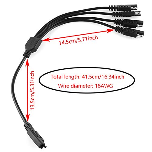 DGZZI SAE Power Extension Cable 40cm 18AWG Y Splitter 1 to 4 Connector 2 Pin Quick Disconnect Adapters Connector Cable for Solar Panel Charge