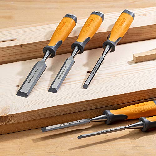 TOLESA 5-Piece Wood Chisel Sets, Cr-V and Soft Grip with Hammer End Wood Chisel Kit for Carpentry, Woodworking