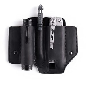 gentlestache multitool sheath for belt multitool pouch leather belt holder for multitool edc pocket organizer with clip for belt and flashlight holster multitool color black