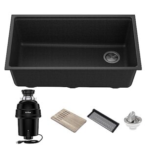 kraus bellucci workstation 32 inch undermount granite composite single bowl kitchen sink in metallic black with accessories, kguw2-33mbl