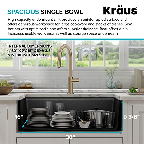 KRAUS Bellucci Workstation 32 inch Undermount Granite Composite Single Bowl Kitchen Sink in Metallic Black with Accessories, KGUW2-33MBL