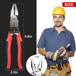 YIYITOOLS Lineman's Pliers, Combination Pliers with Wire Stripper/Crimper/Cutter Function, Heavy Duty Side Cutting High-Leverage Plier, 8-1/2 inch (HX-1-002)