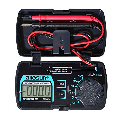 allsun Auto Ranging Pocket Tiny Digital Multimeter, Mini Electrical Travel Meter AC/DC Ohm Volt NCV Amp Capacitance Frequency Diode Continuity