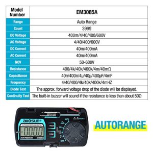 allsun Auto Ranging Pocket Tiny Digital Multimeter, Mini Electrical Travel Meter AC/DC Ohm Volt NCV Amp Capacitance Frequency Diode Continuity