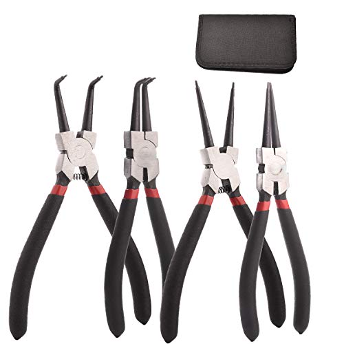 AGOOBO 4 Pack Snap Ring Pliers Set,7 inch Heavy Duty Internal/External Precision Cir-clip Retaining Ring Pliers Kit with Straight/Bent Jaw for Ring Remover Retaining and Remove Hoses with Storage Bag